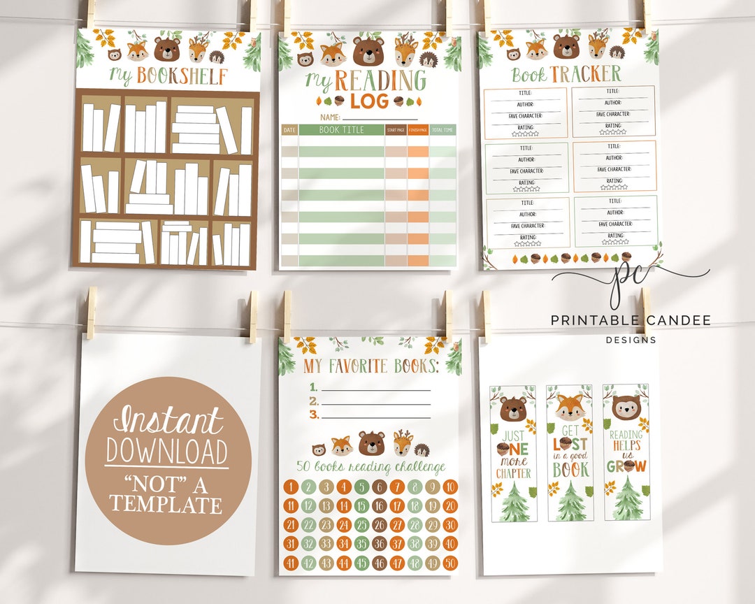 Woodland Reading Log Reading Challenge Book Tracker for Kids Reading ...