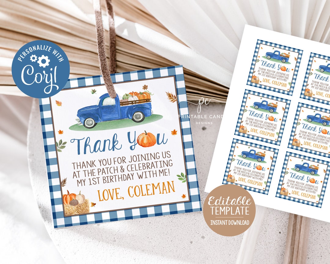 Pumpkin Favor Tags Editable Birthday Boy Favors Pumpkin Party Decor ...