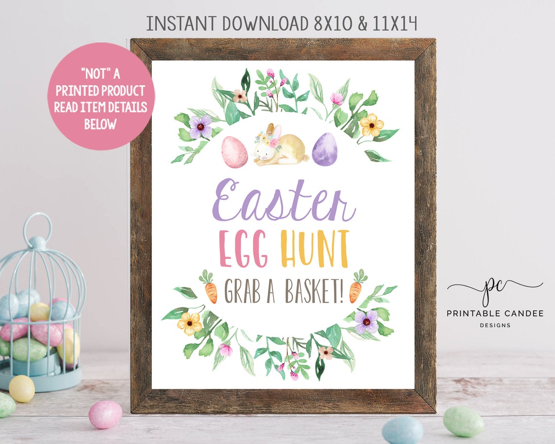 Easter Egg Hunt Sign Girl Birthday Party Pastel Bunny Theme Easter ...