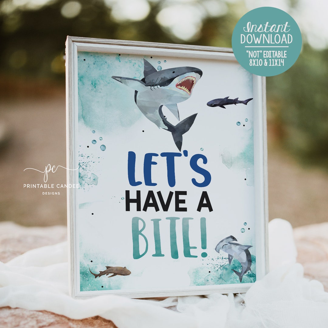 Shark Come Take a Bite Sign Summer Boy Birthday Ocean Party Theme Table ...