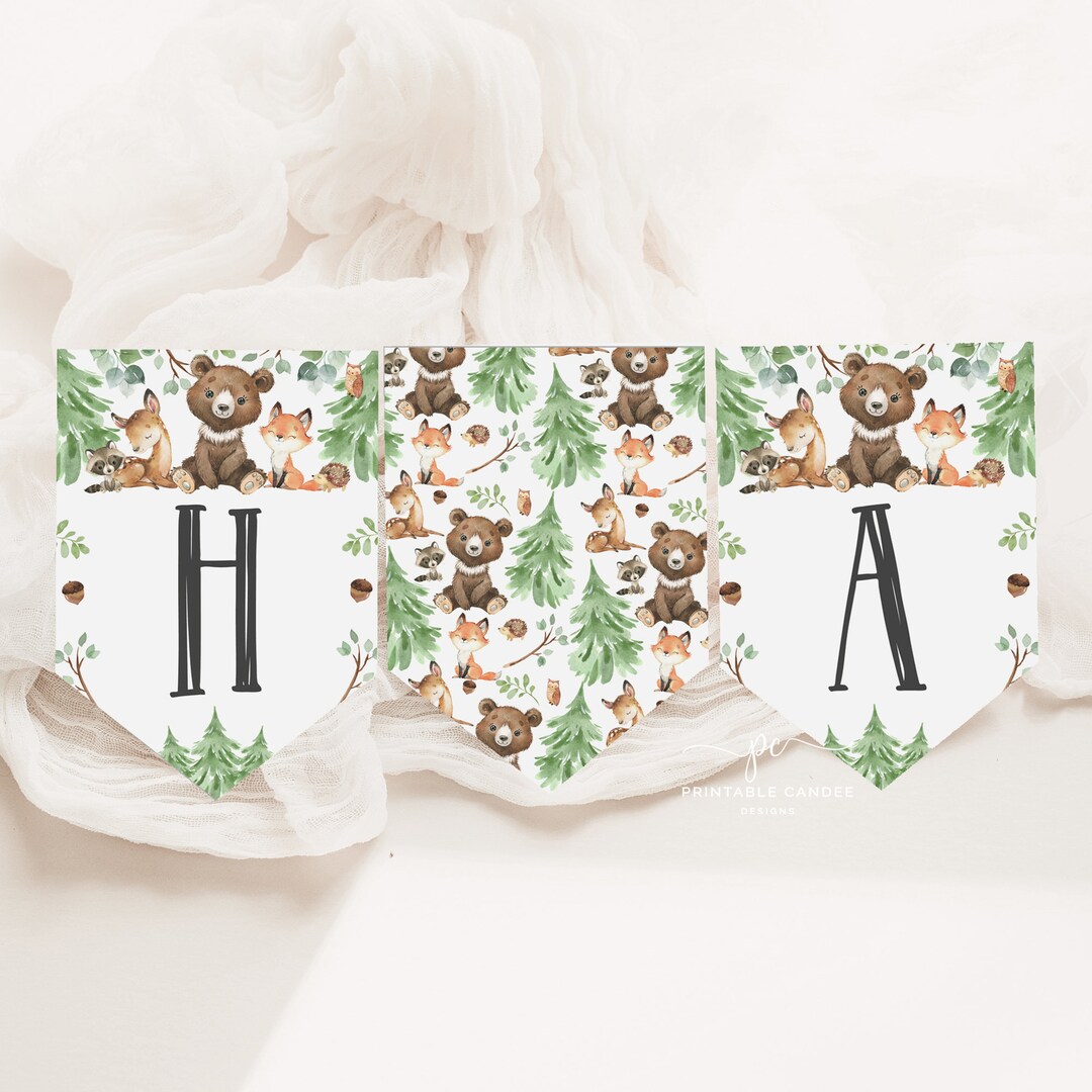 Editable Woodland Baby Shower Flag Banner Forest Animals Boy Baby ...