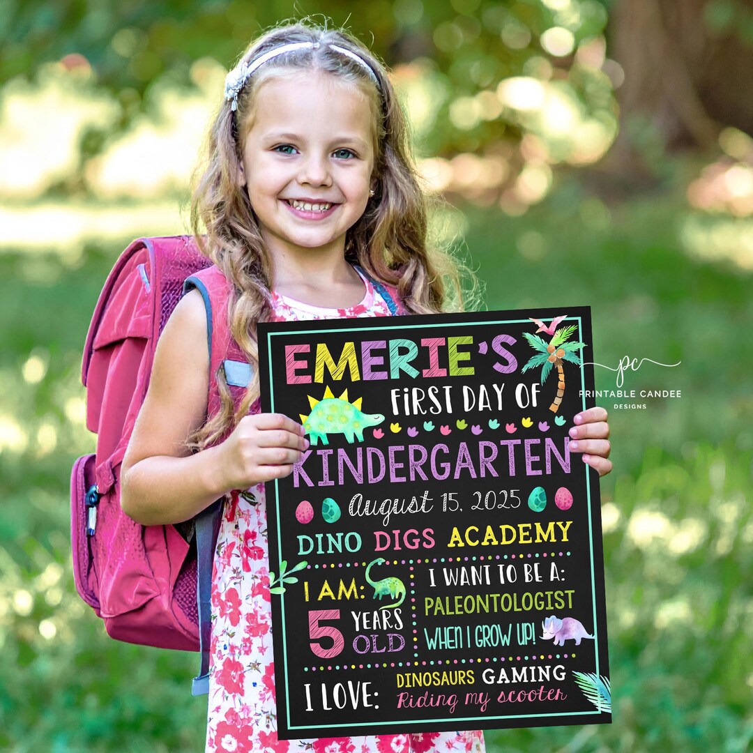 Editable Dinosaur First Day of School Stats Sign Girl 1st Day of ...