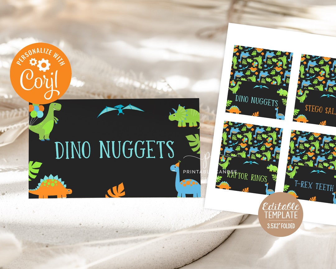 Dinosaur Food Tent Signs Chalk Boy Birthday Party Blue Green Blue Dino ...