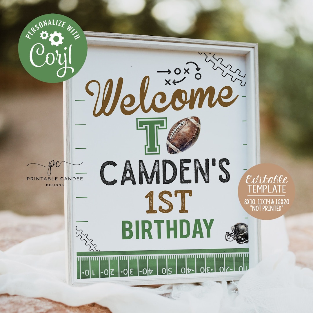 Football Welcome Sign Birthday Sports Party Decor Table Sign Template ...