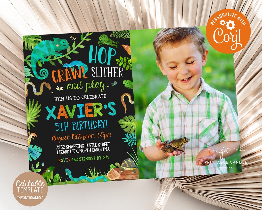 Reptile Birthday Invitation Template Lizard Birthday Party Frog Invite ...