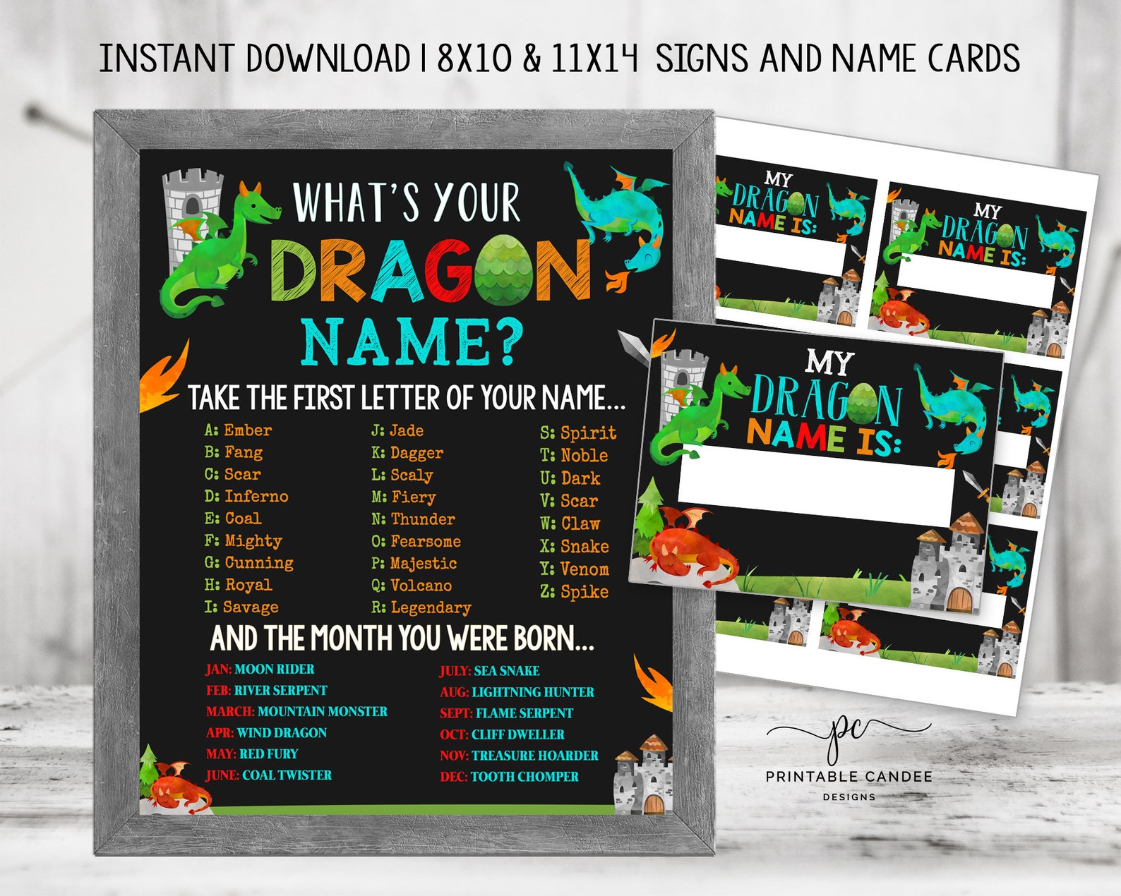Dragon Name Game Sign Dragon Birthday Party Printables Dragon - Etsy