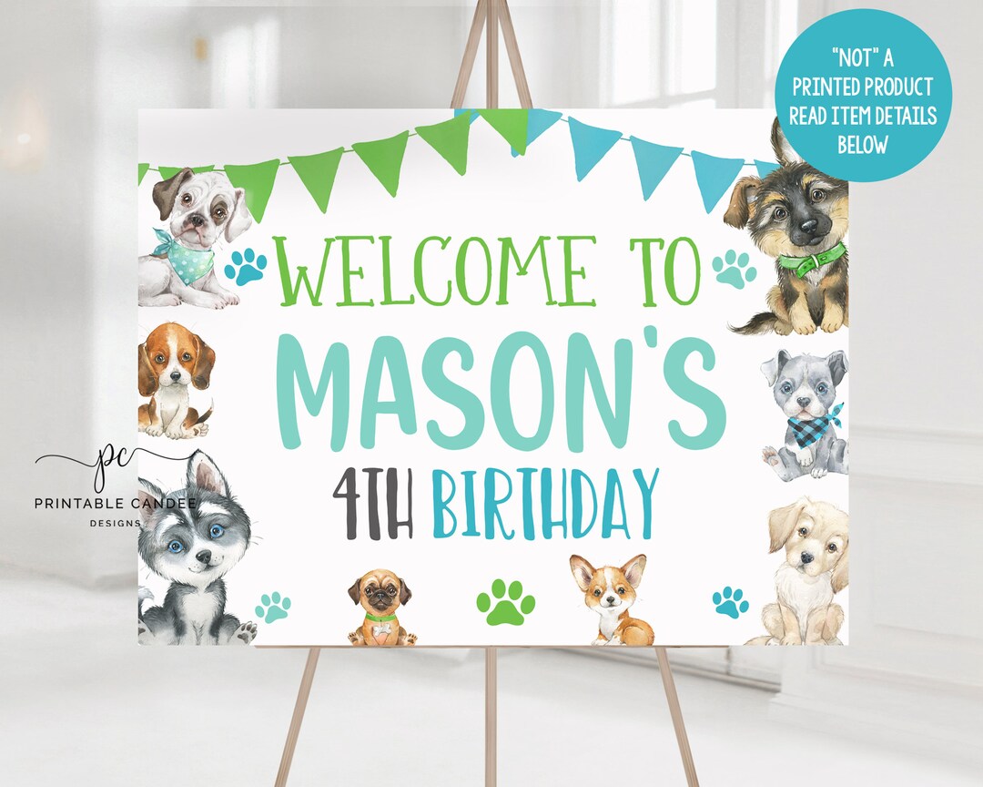 Puppy Party Backdrop Green Blue Watercolor Boy Dog Theme Birthday Decor ...