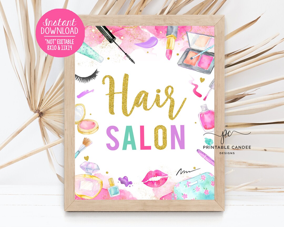 Spa Hair Salon Birthday Party Sign Girl Makeup Theme Beauty Bar Hair ...