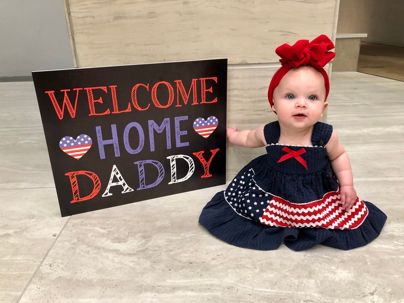 Welcome Home Daddy Sign Editable Red White Blue Homecoming | Etsy