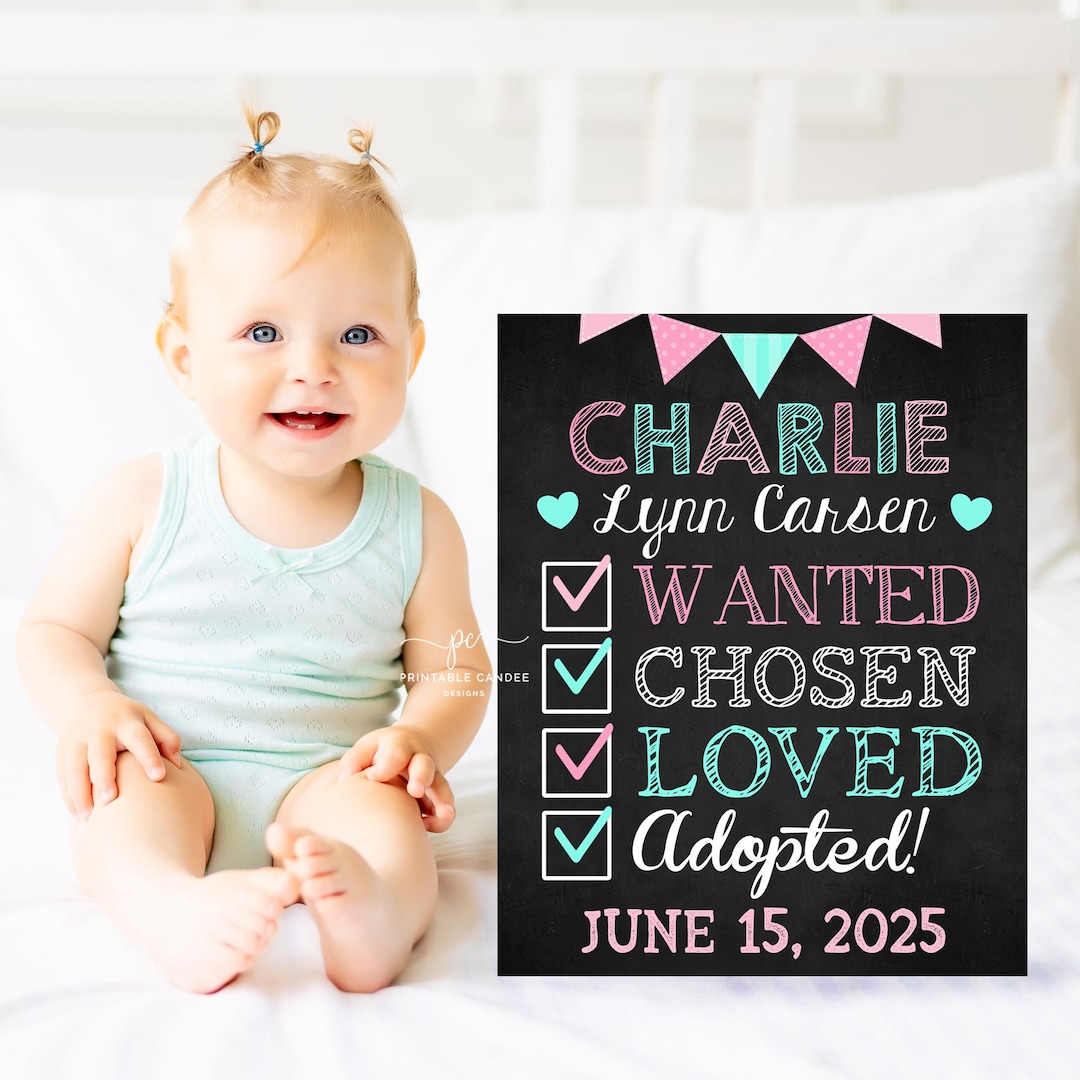 Editable Adoption Announcement Sign Pink Daughter Chosen Adopted Girl ...