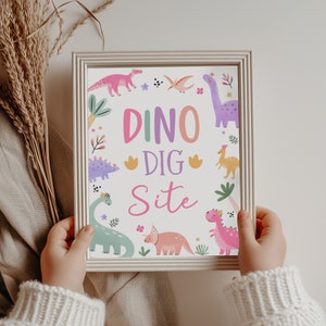 Pastel Dinosaur Dig Sign Girl Dino Birthday Party Activity Dino Dig ...
