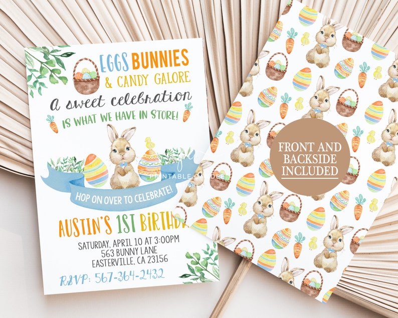 Easter Birthday Invitation Editable Bunny 1st Birthday Invite - Etsy