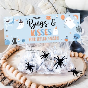 Editable Bugs and Kisses Bag Topper Blue Halloween Treat Bag Boy ...