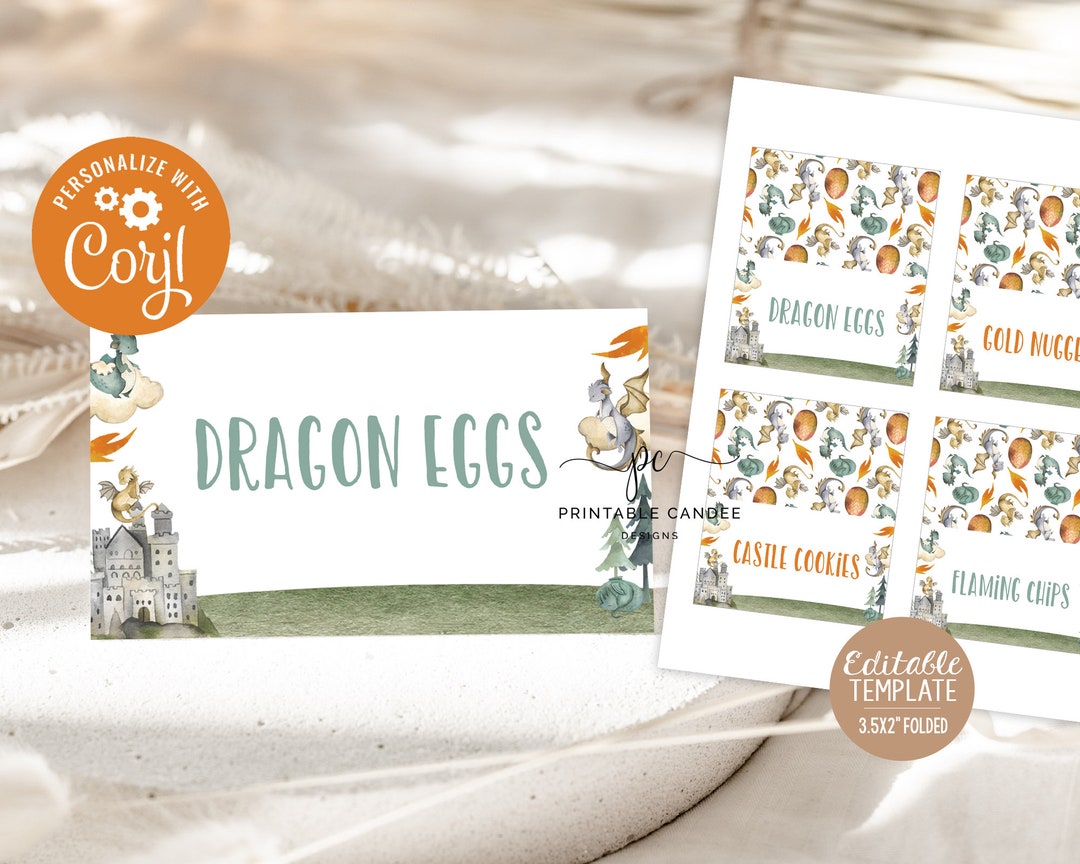 Editable Dragon Baby Shower Food Tents Dragons Boy Theme Food Labels ...