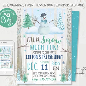 Editable Snowman Birthday Invitation Boy Winter Birthday Snow - Etsy