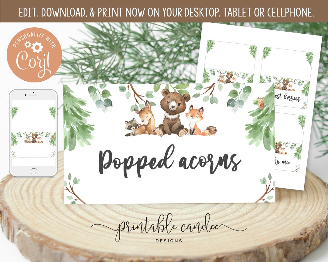 Editable Woodland Baby Shower Food Labels Forest Animals Boy - Etsy