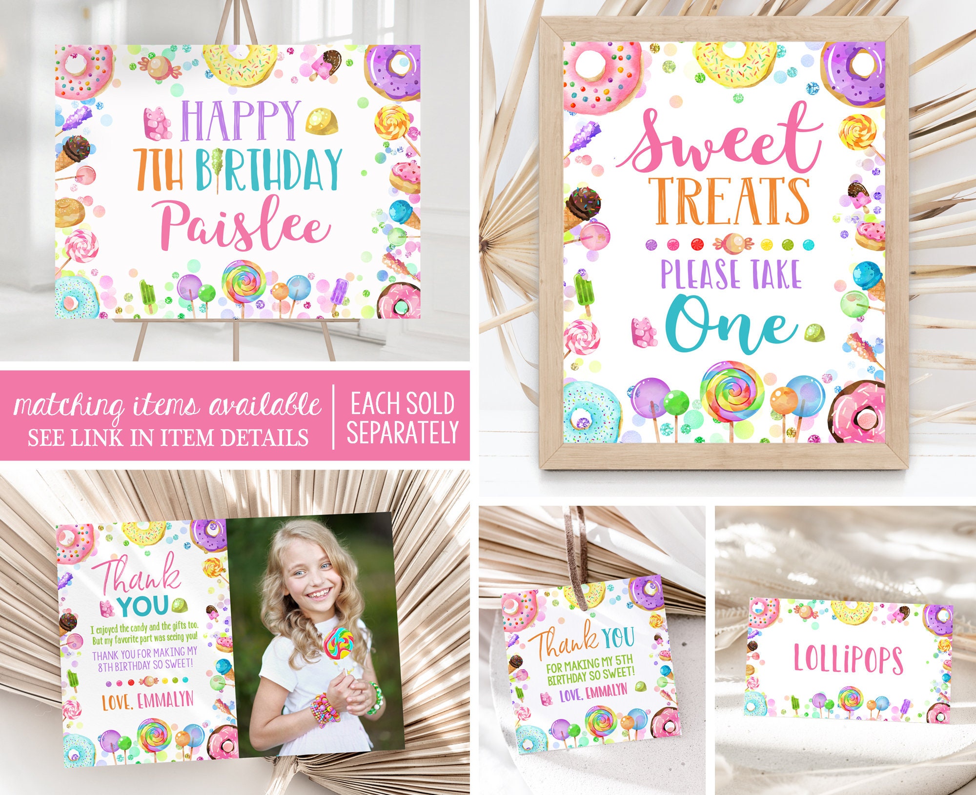 Candy Party Food Labels Template Lollipop Donut Girl Birthday Theme ...