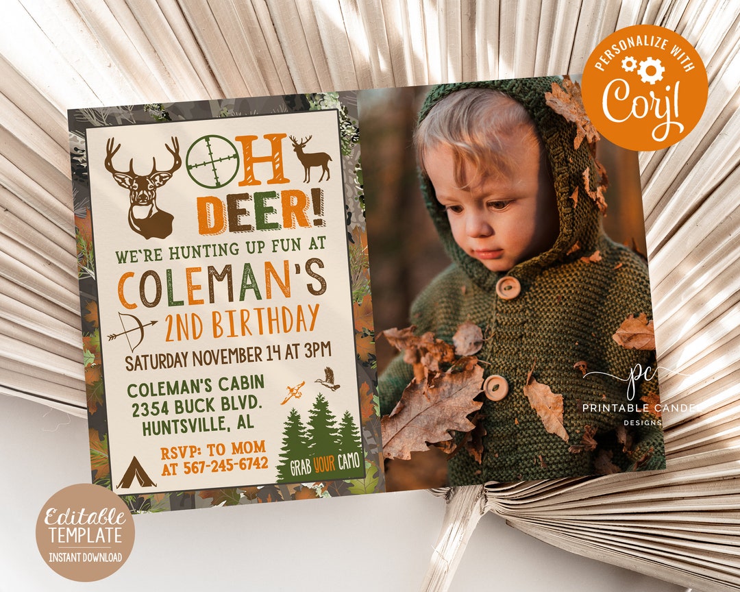 Oh Deer Hunting Birthday Invitation Camo Party Invite Hunting Theme ...