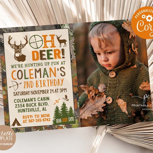 Oh Deer Hunting Birthday Invitation Camo Party Invite Hunting - Etsy