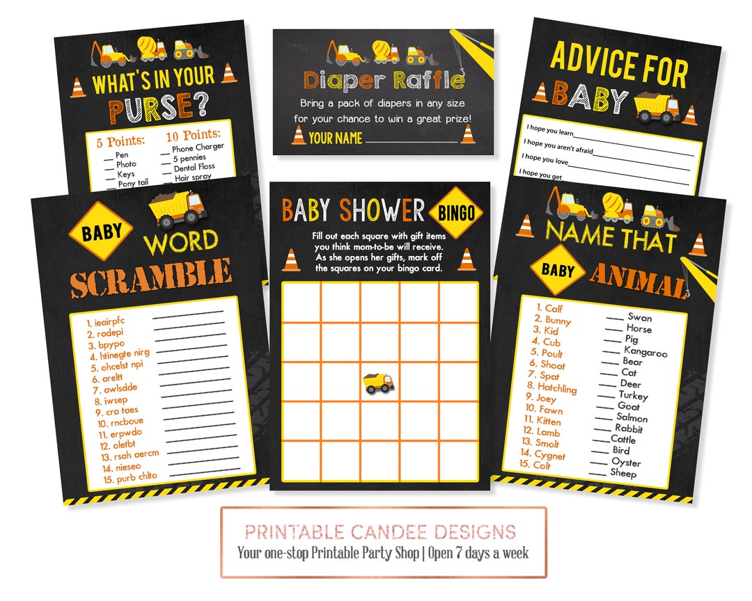 Construction Baby Shower Games, Dump Truck, Baby Shower Bingo ...