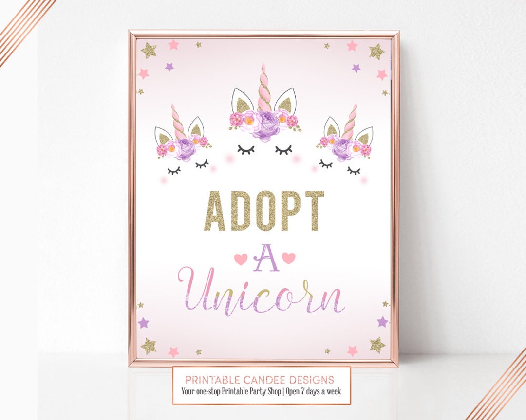 Adopt a Unicorn Party Sign, Unicorn Favor Sign, Birthday Sign, Unicorn ...