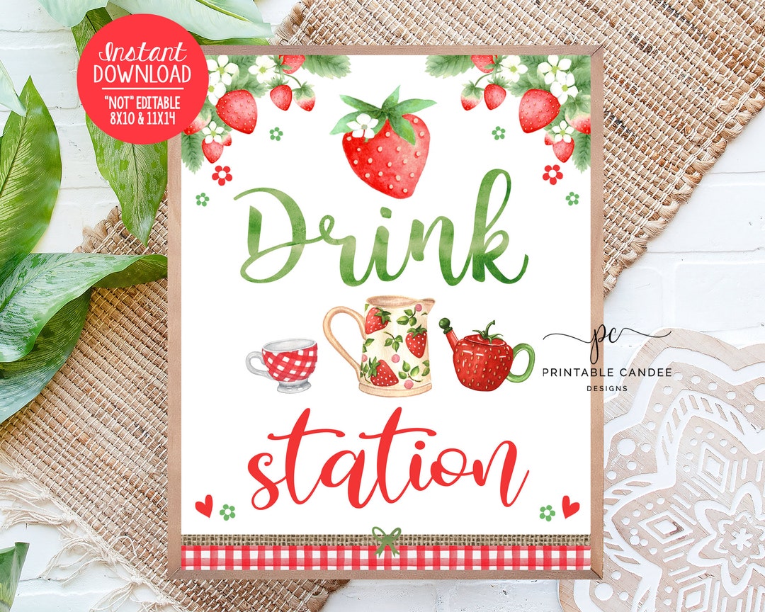 Strawberry Drink Sign Strawberries 1st Birthday Party Girl Birthday ...