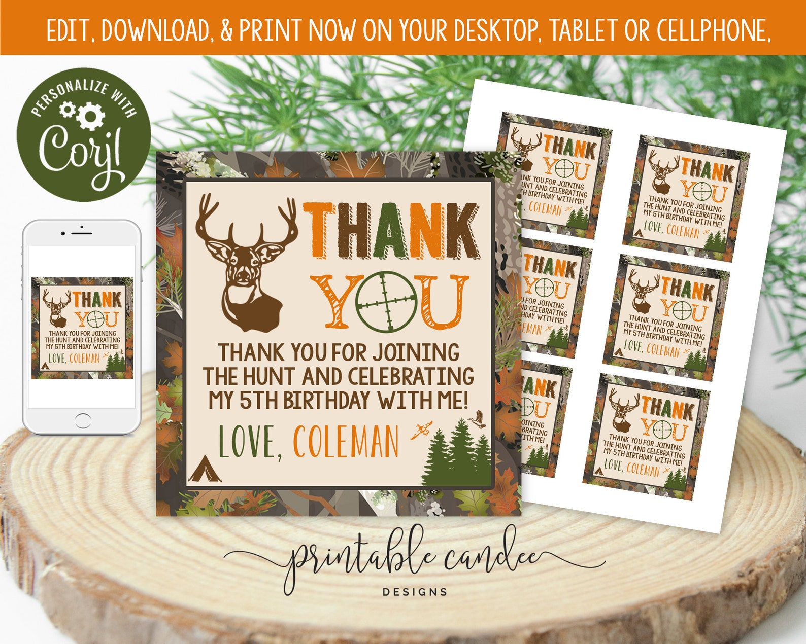 Editable Hunting Favor Tags Birthday Deer Camo Party Decor | Etsy