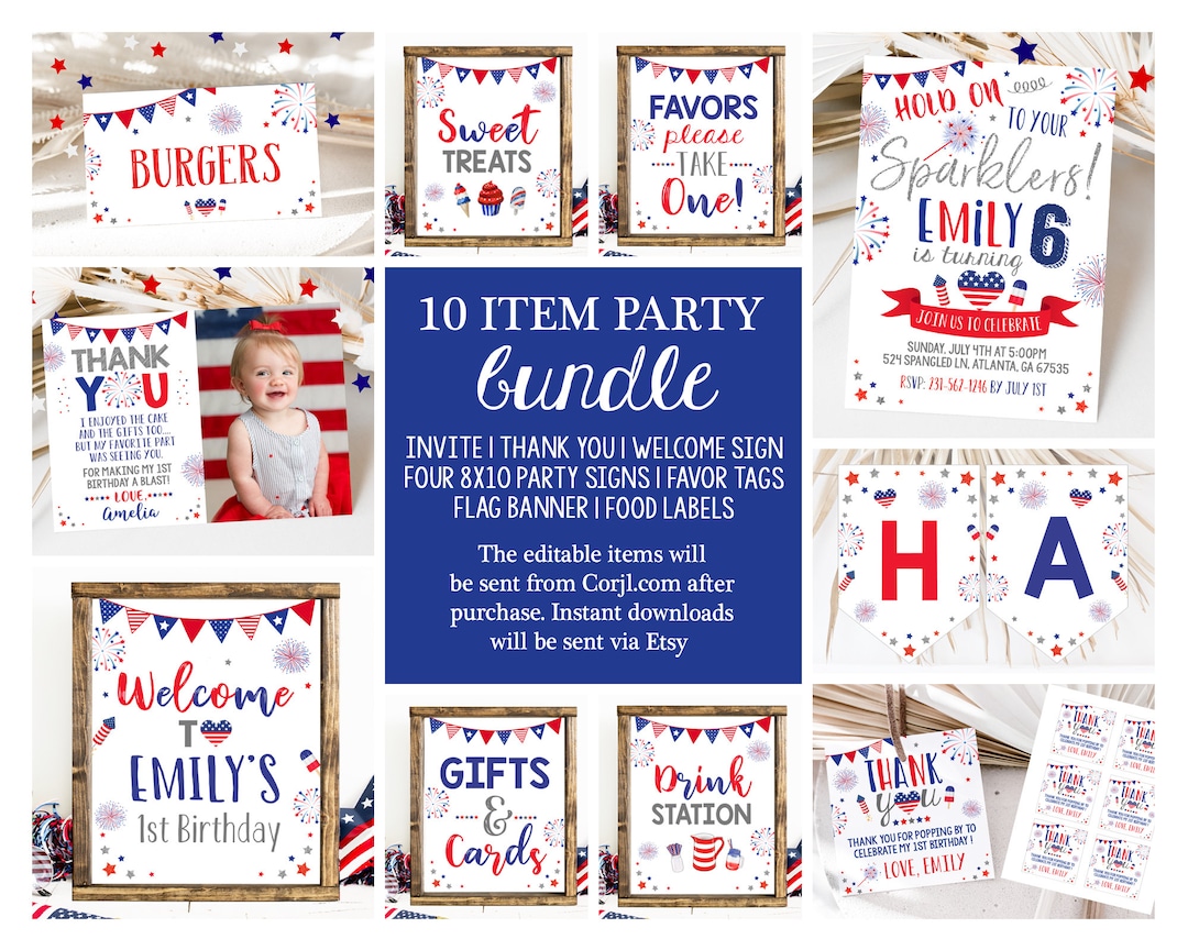 4th of July Birthday Party Bundle Red White Blue Patriotic Stars ...