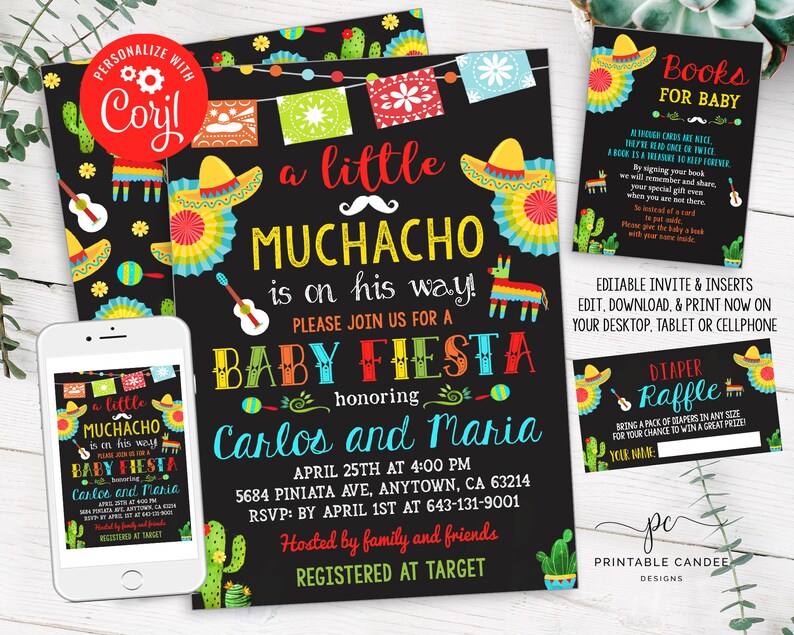 Fiesta Baby Shower Invitation Muchacho Mexican Cactus Taco Party It's a ...