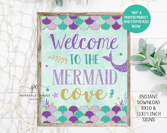 Mermaid Cove Welcome Sign Purple Teal Gold Birthday Party | Etsy