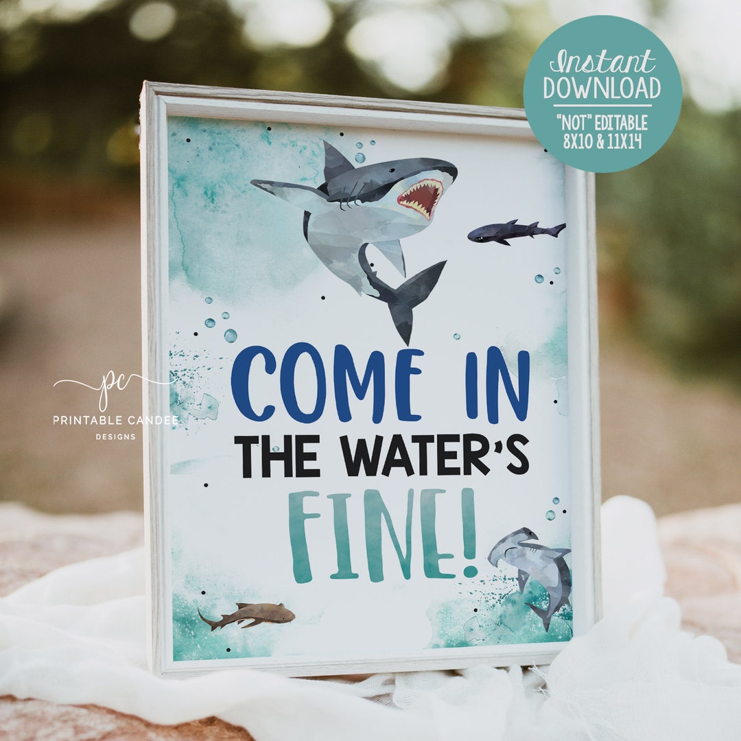 Shark Pool Sign Summer Boy Birthday Ocean Party Theme Table Sign ...