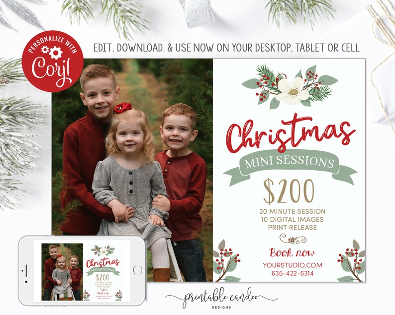 Christmas Mini Session Template for Photographers Holly Floral Mini ...