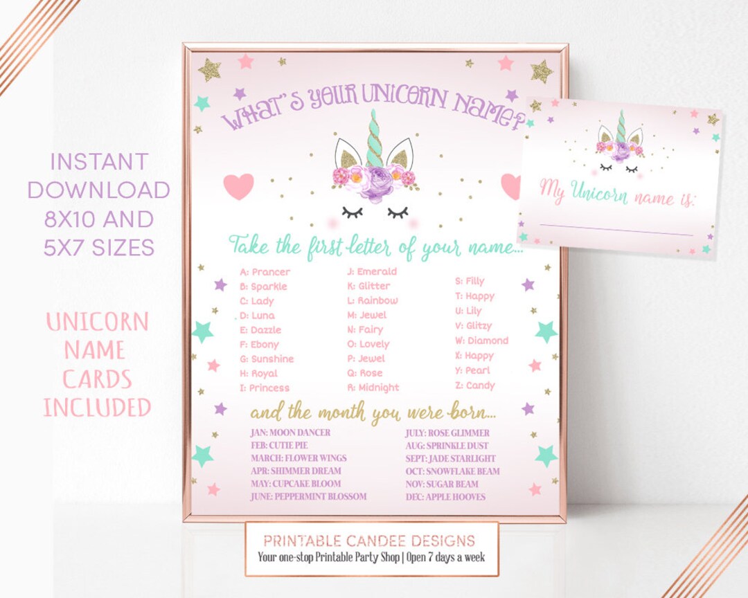 Unicorn Name Game, Unicorn Party, Unicorn Birthday, Unicorn Party Sign ...