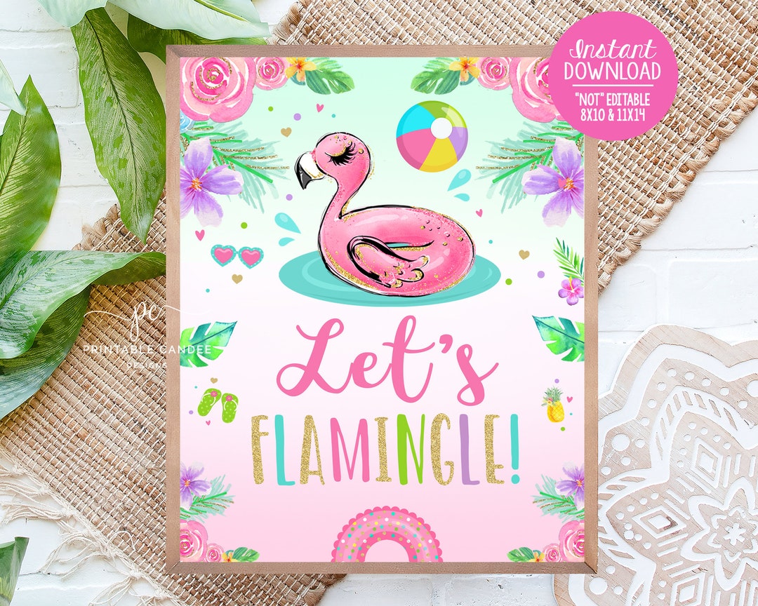 Flamingo Pool Party Sign Girl Birthday Tropical Summer Printable ...