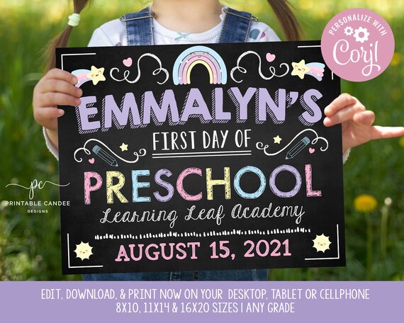Rainbow First Day of School Chalkboard Sign Girl 1st Day of - Etsy