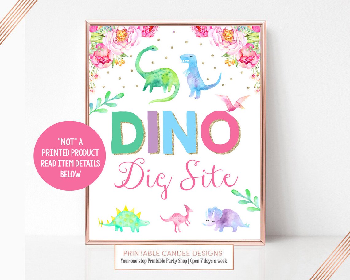 Dinosaur Dig Site Sign Girl Dino Birthday Table Games Gift | Etsy