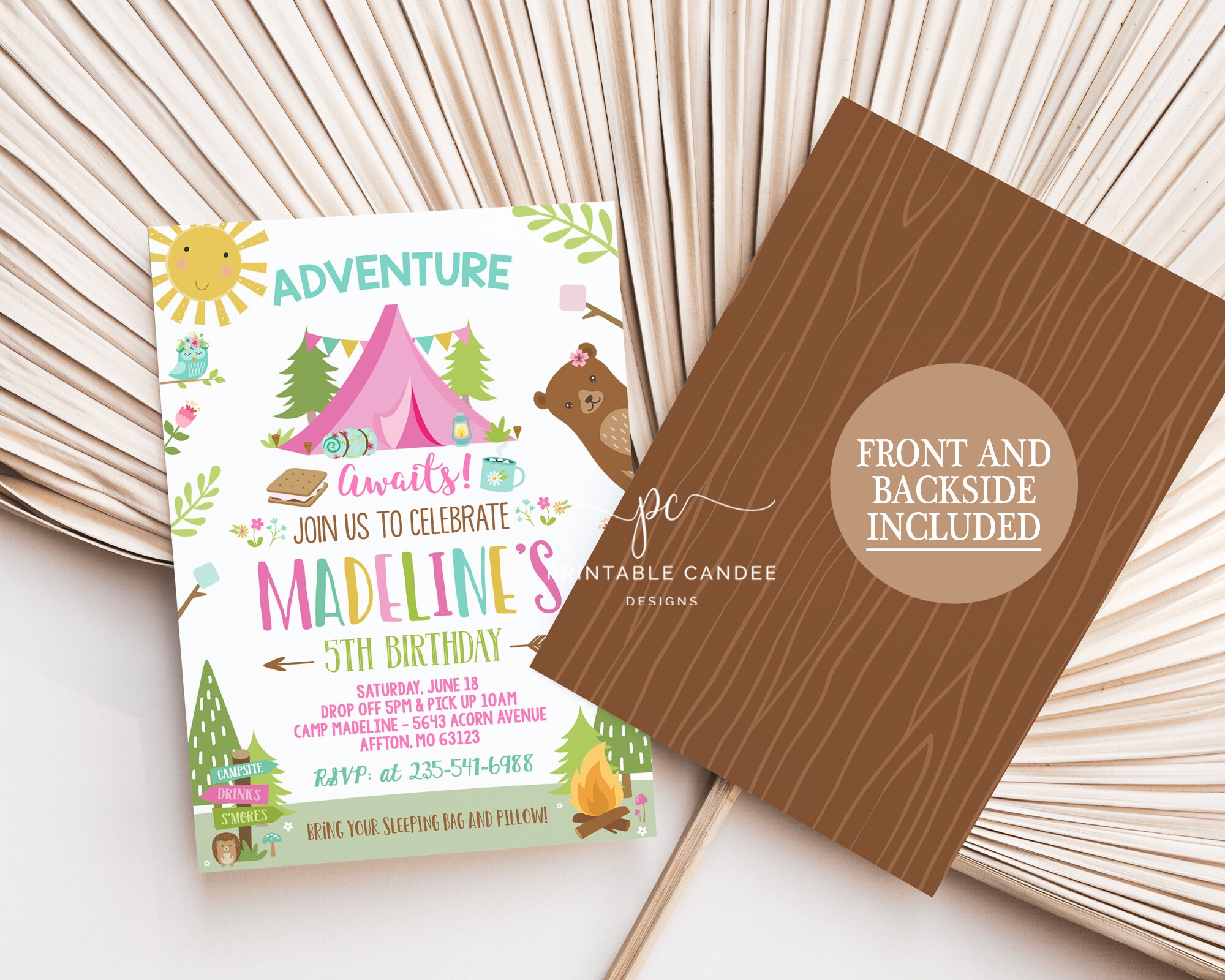 Girl Camping Birthday Invitation, Woodland Adventure (editable Template ...