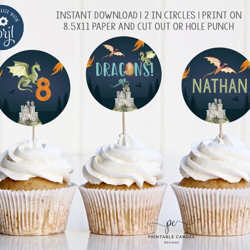 Dragon Cupcake Toppers Dragon Birthday Party Printables Dragon - Etsy