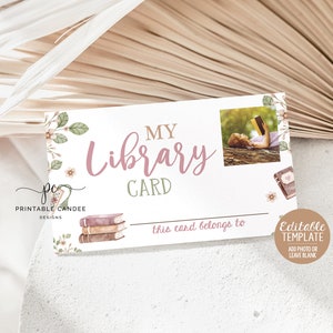 Editable Book Birthday Library Card Girl Library Themed Favor Template ...