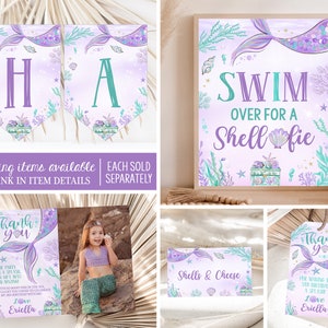 Mermaid Food Labels Purple Teal Gold Party Theme Menu Mermaids Food ...