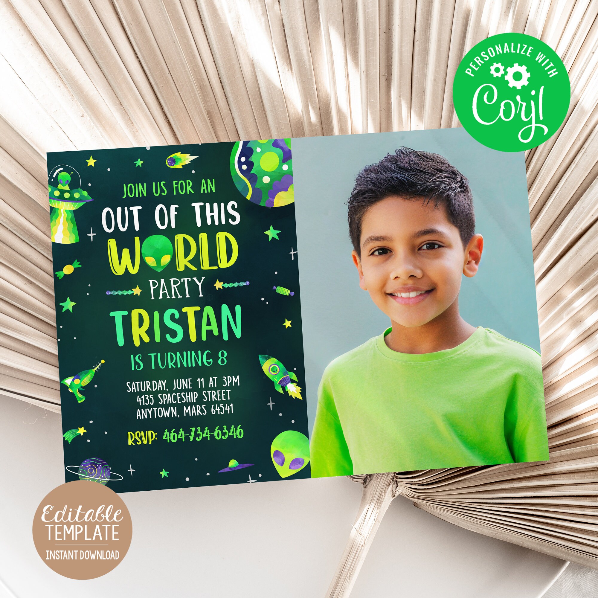 Editable Alien Galaxy Birthday Invitation Aliens Space Out of This ...