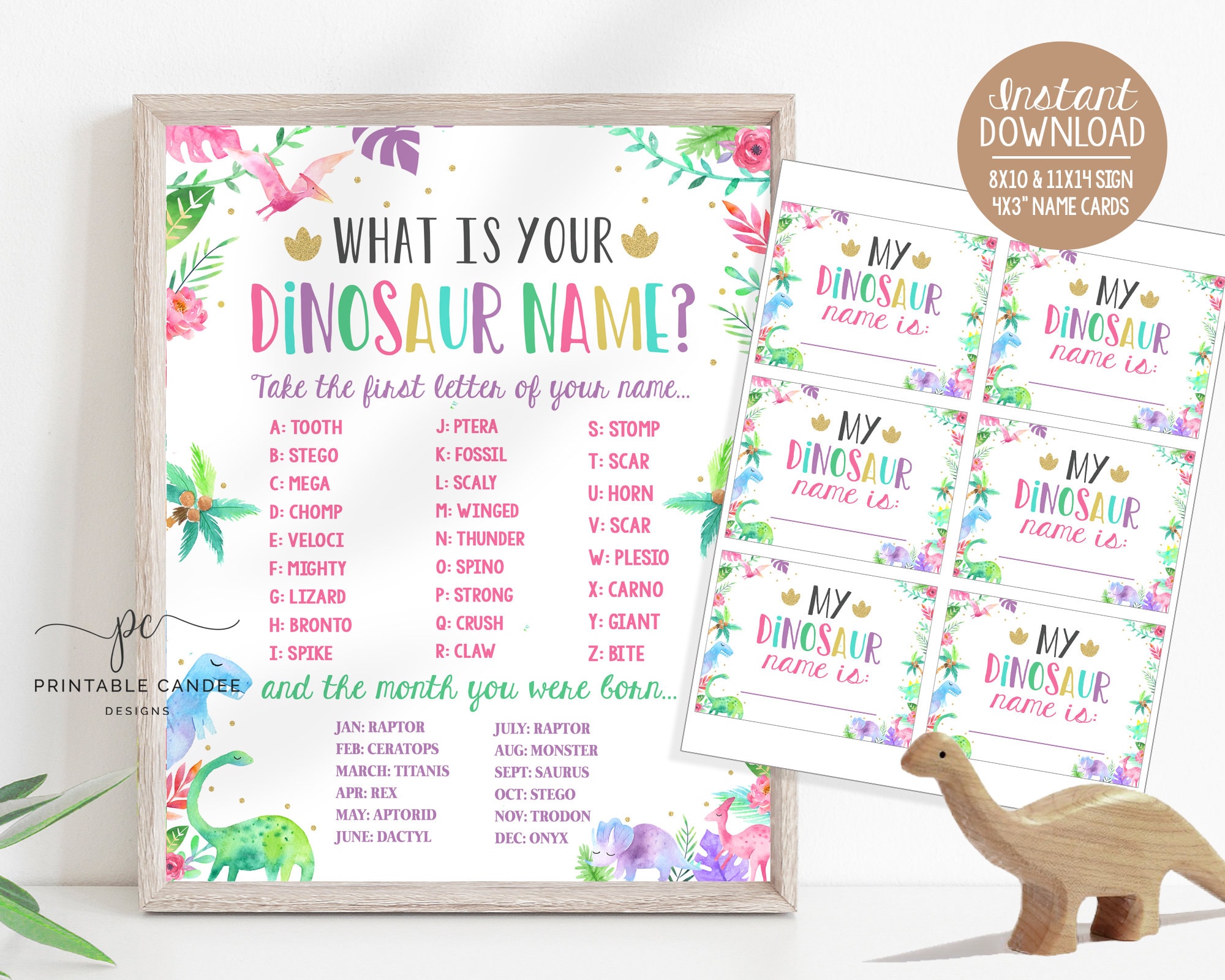 Dinosaur Name Game Girl Dino Theme Party Decor Printables - Etsy