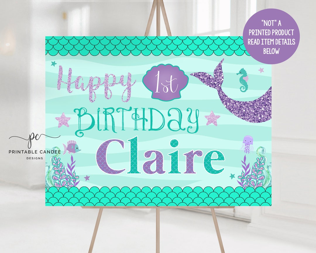 Mermaid Party Birthday Backdrop Purple Teal 1st Poster Under the Sea ...