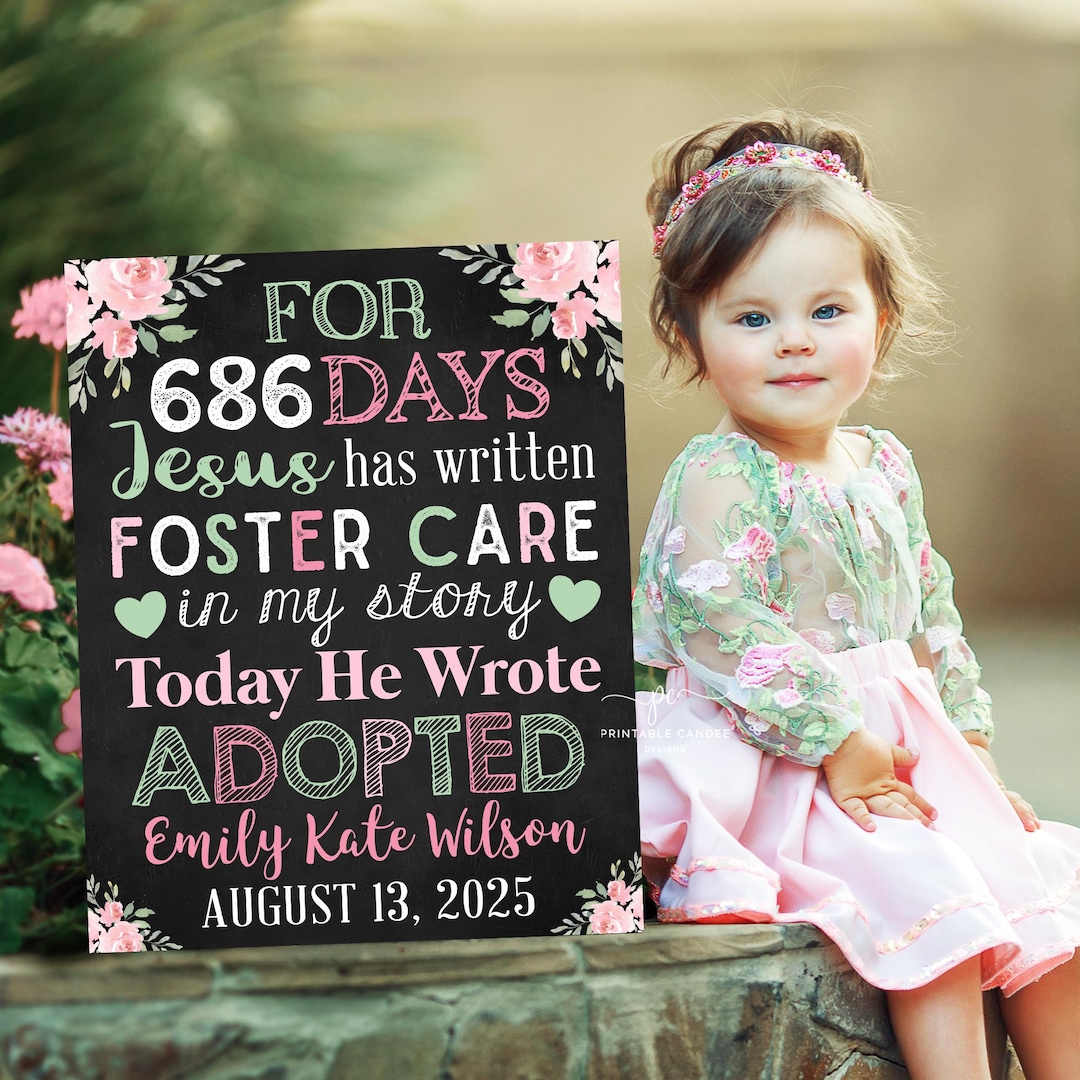 Editable Adoption Announcement Sign Floral Adopted Religious Poster ...