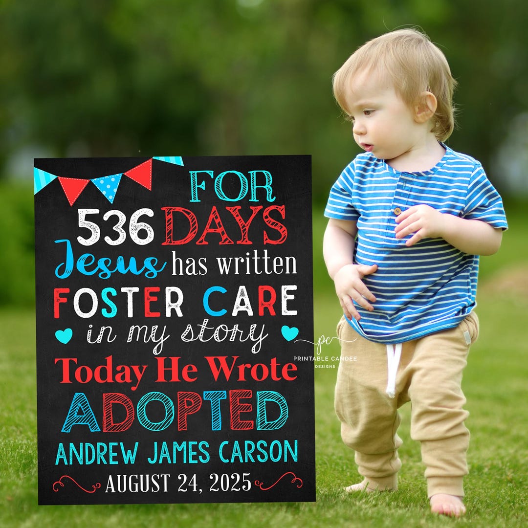 Editable Adoption Announcement Sign Red Blue Adopted Religious Poster ...