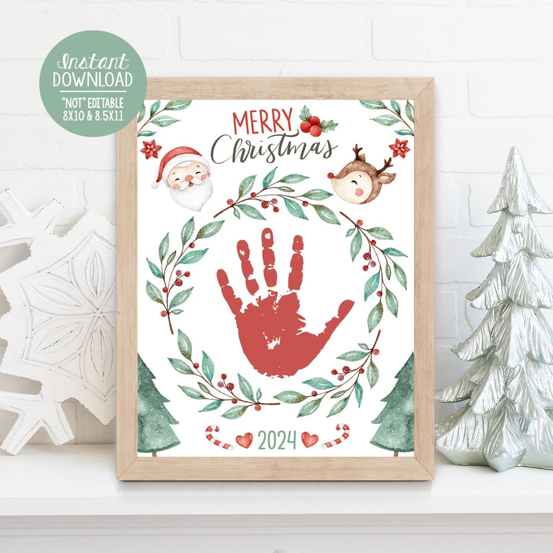 Merry Christmas Wreath Handprint Craft Holiday School Santa Activity ...