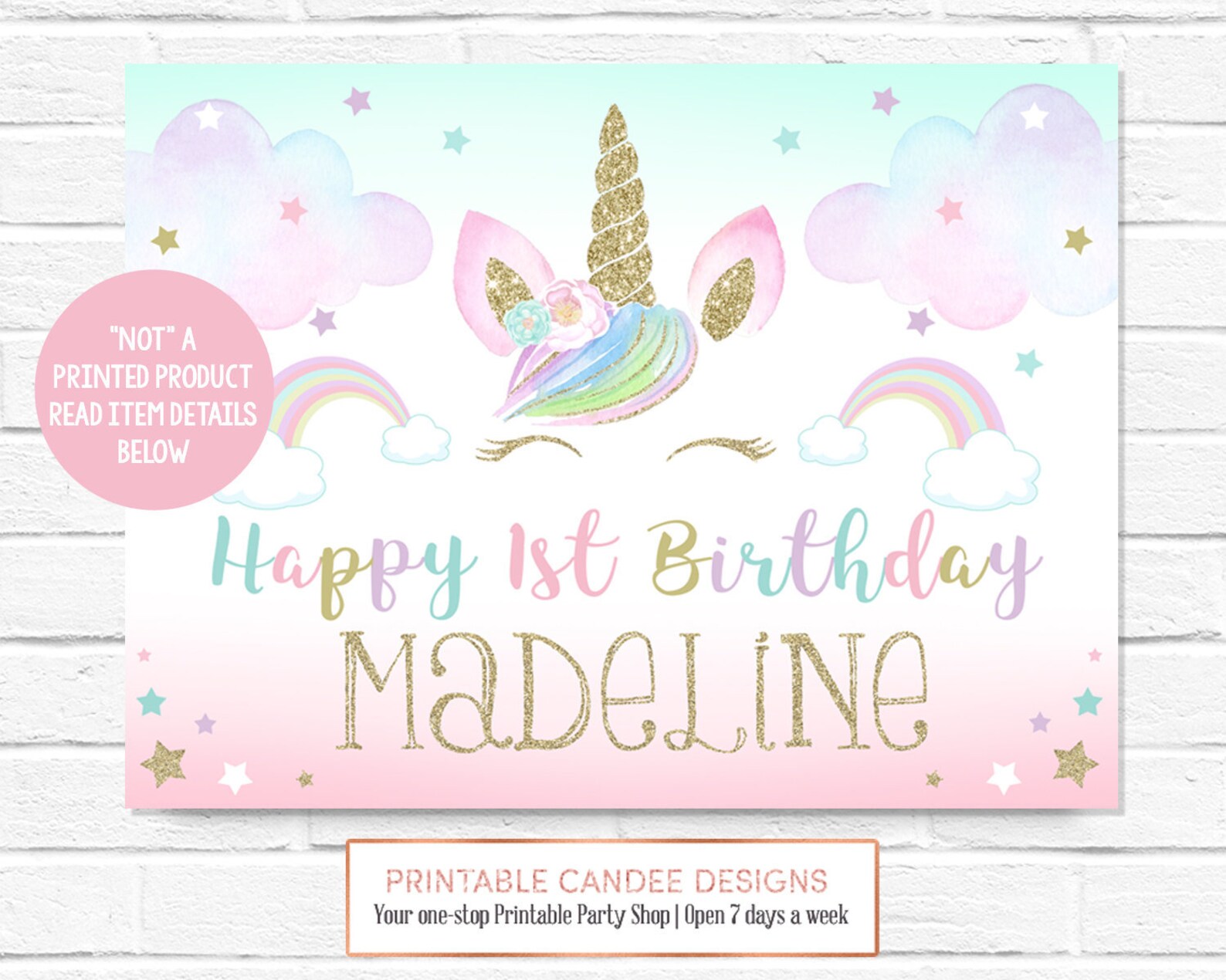 Pastel Unicorn Party Birthday Backdrop Rainbow Poster Floral - Etsy