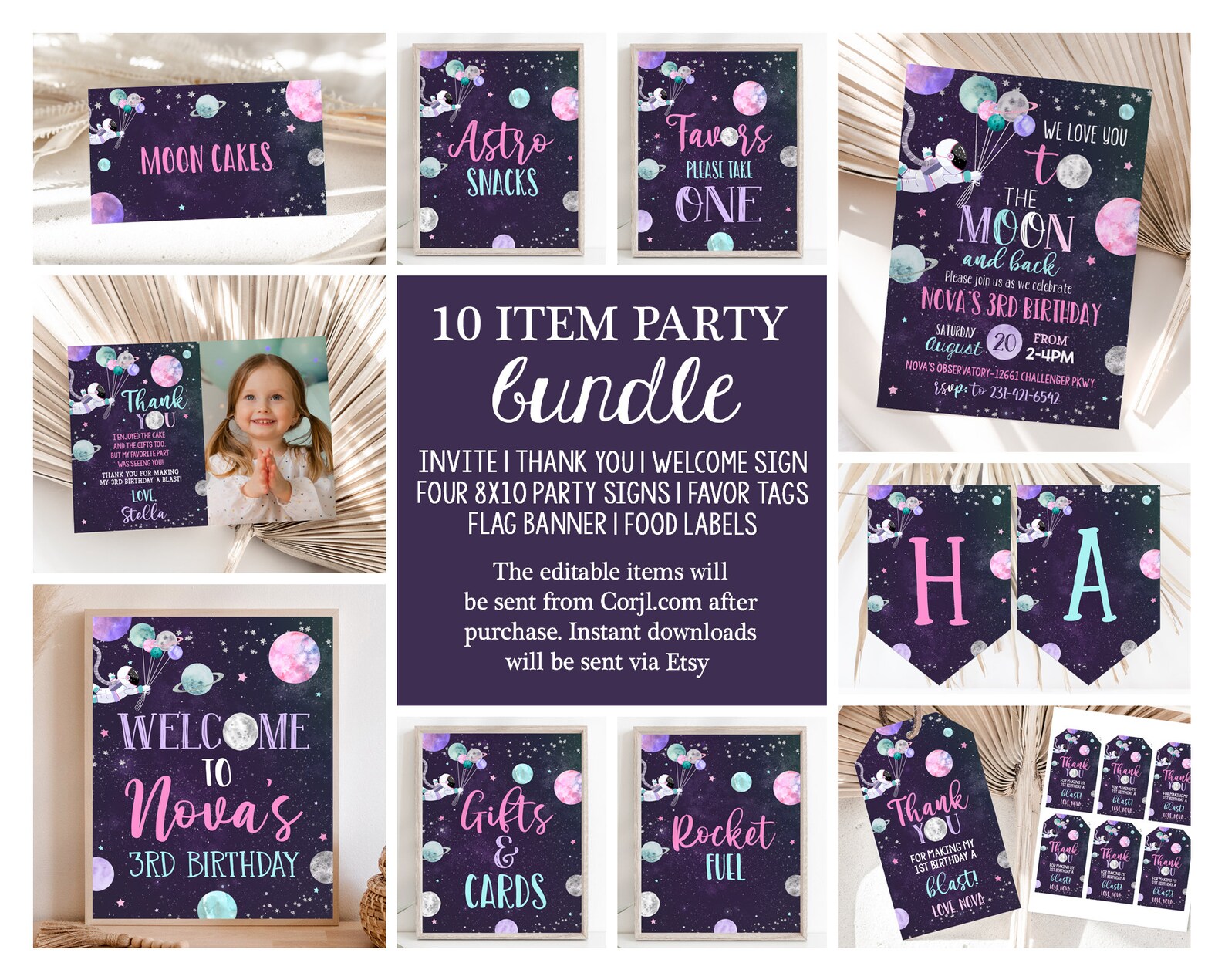 Editable Girl Space Party Bundle Galaxy Planets Theme Birthday Decor ...
