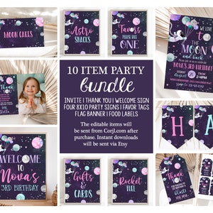 Editable Girl Space Party Bundle Galaxy Planets Theme Birthday Decor ...