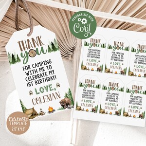 Editable Camping Favor Tags One Happy Camper Woodland Smores Favors ...
